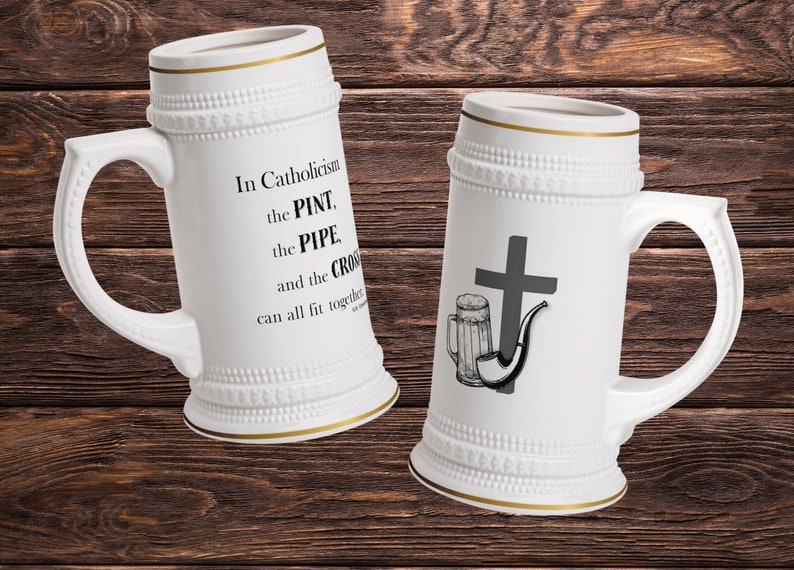 Beer Stein Ceramic 22 Oz Vintage Style GK Chesterton - Etsy