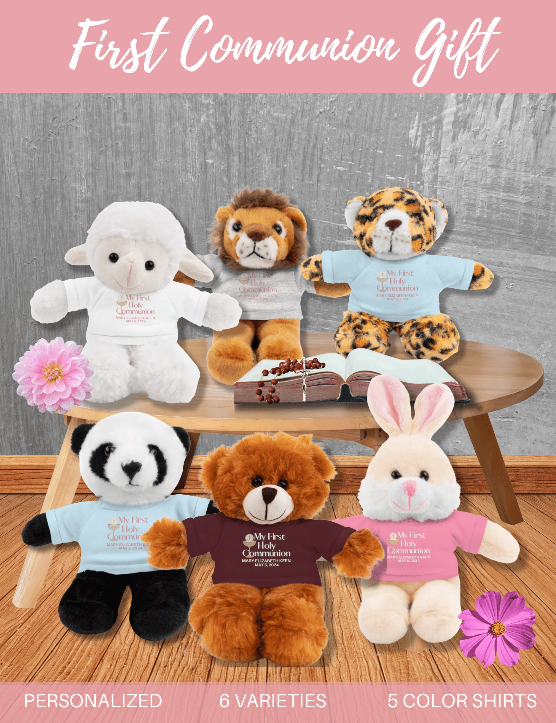 First Communion Stuffed Animal Personalized Bear Panda Lion Jaguar Lamp ...