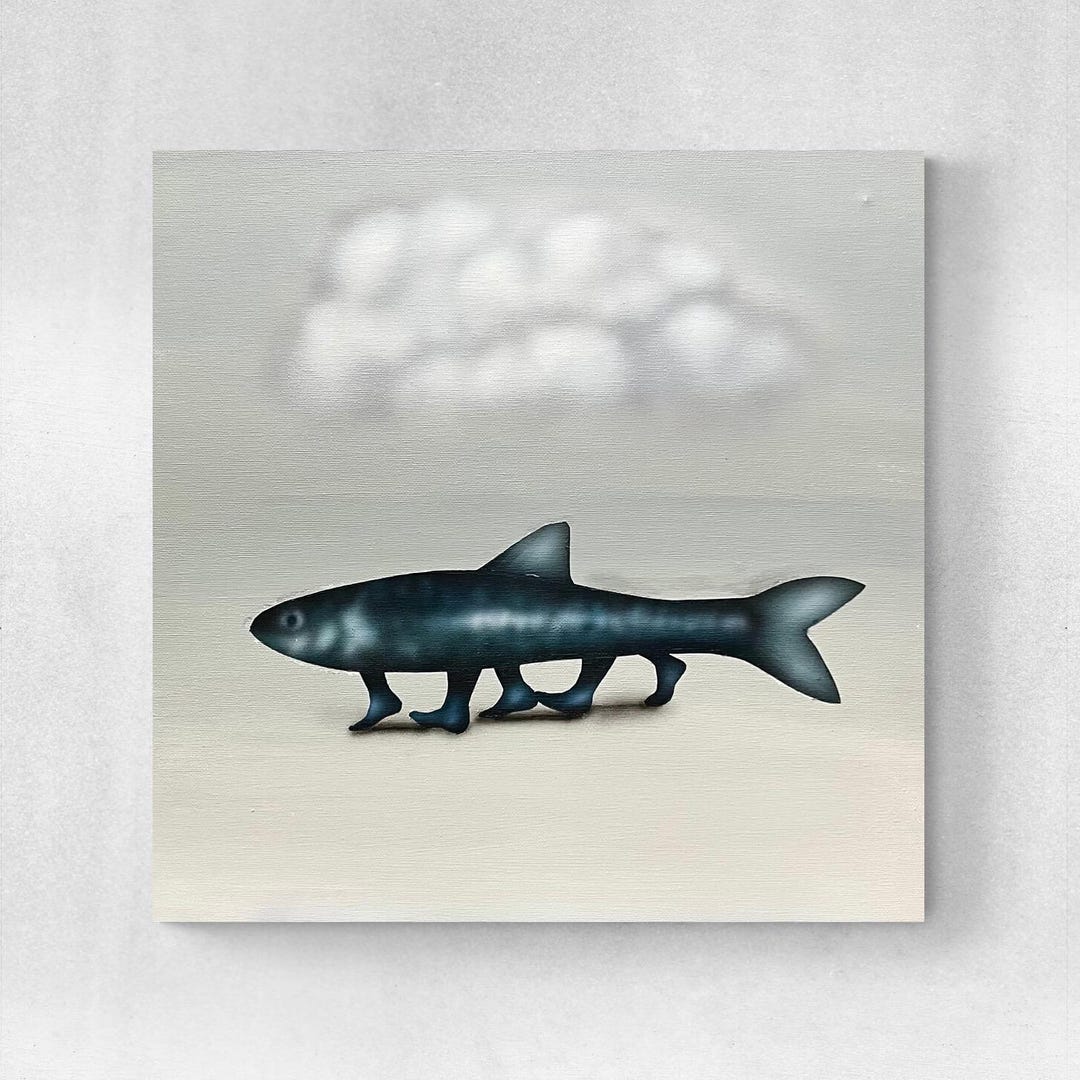 Surreal Walking Fish - Airbrush Painting | Wall Art - Etsy