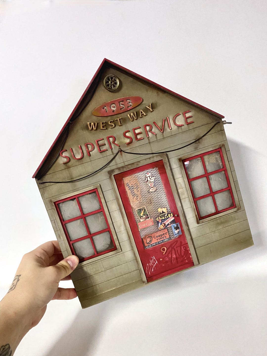 Miniature Artwork, Building Facade Wall Decor, Scale Model Gas Station ...