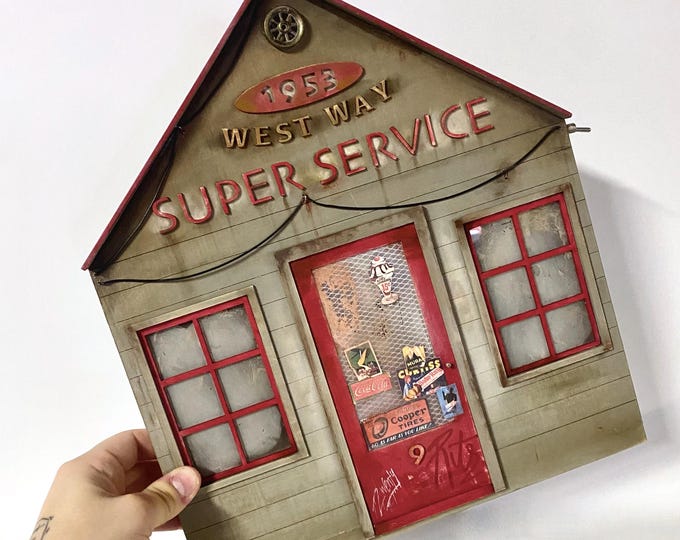 Miniature Artwork, Building Facade Wall Decor, Scale Model Gas Station ...