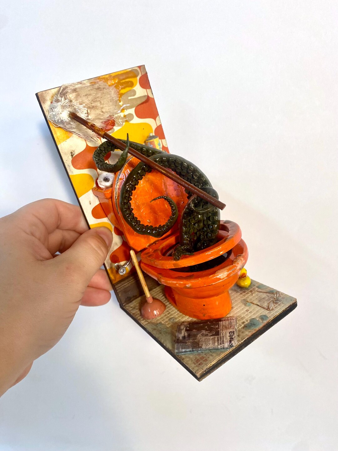 Miniature Artwork, Sea Monster, Scale Model Pink Toilet - Etsy