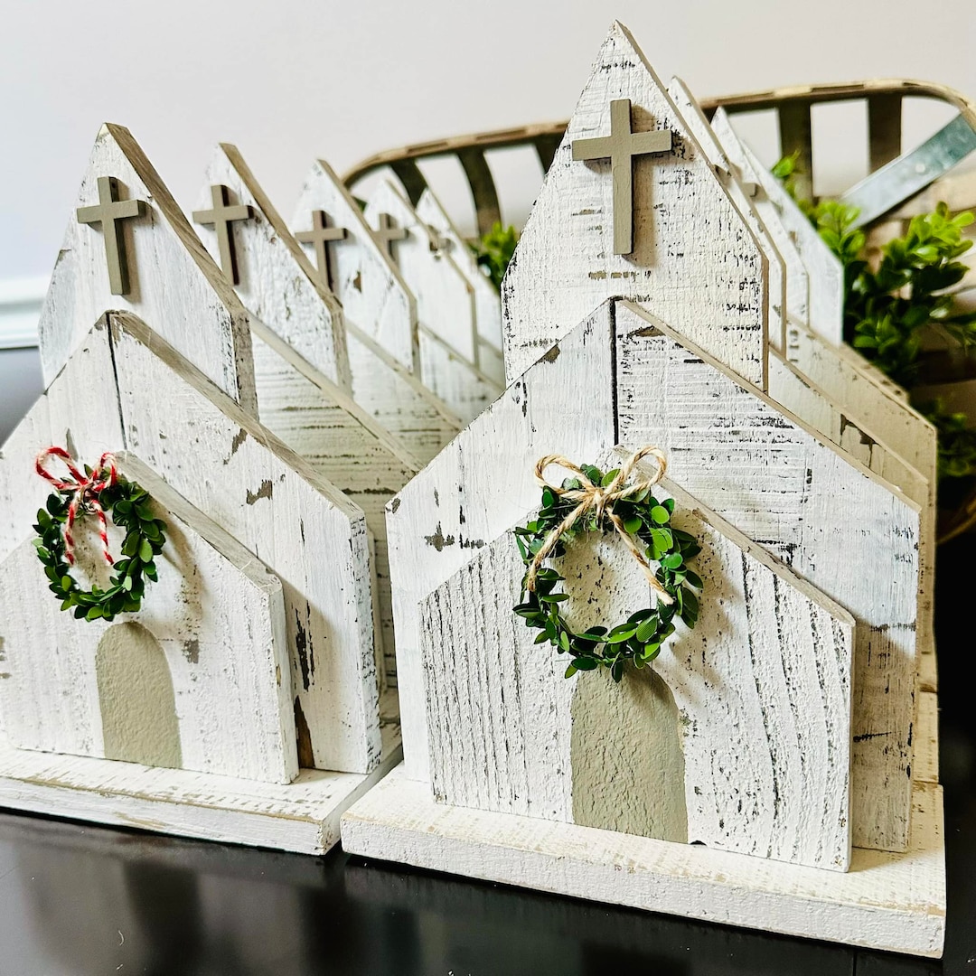 Rustic Wood Church | Interchangeable Wreath | Farmhouse Wood Church ...