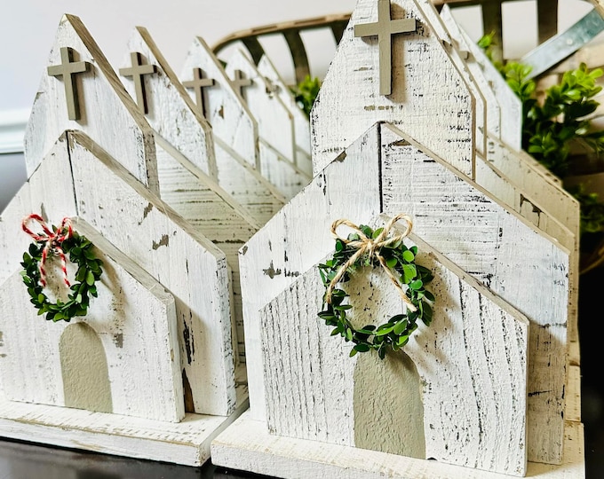 Rustic Wood Church | Interchangeable Wreath | Farmhouse Wood Church ...