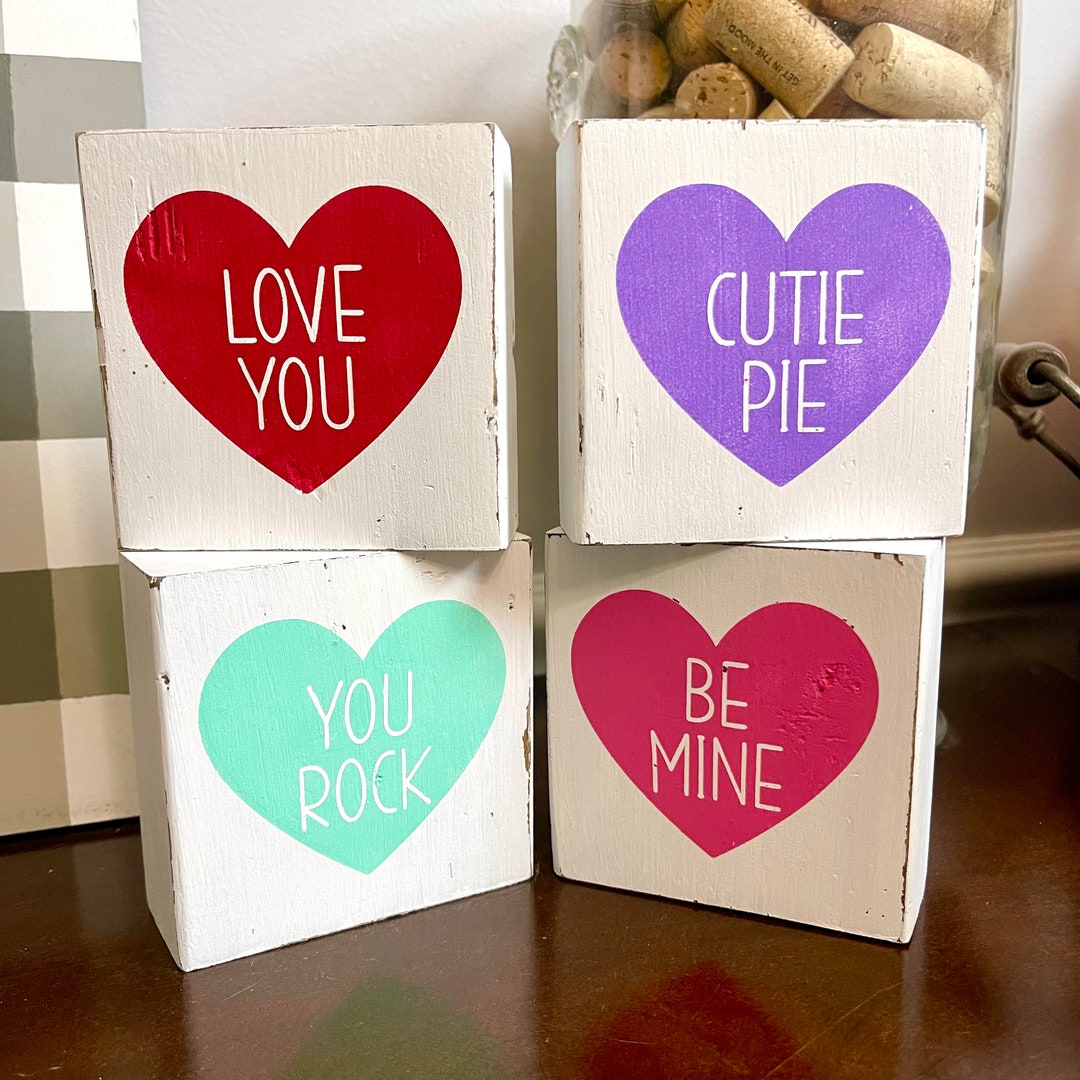Conversation Heart Block Reversible Shamrock Rustic Valentine's Day ...