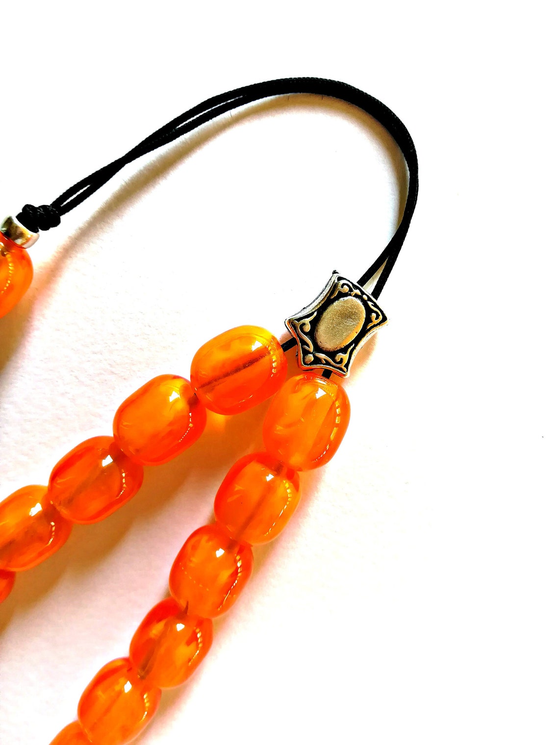 Greek Komboloi/ worry beads with orange beads silver plated | Etsy