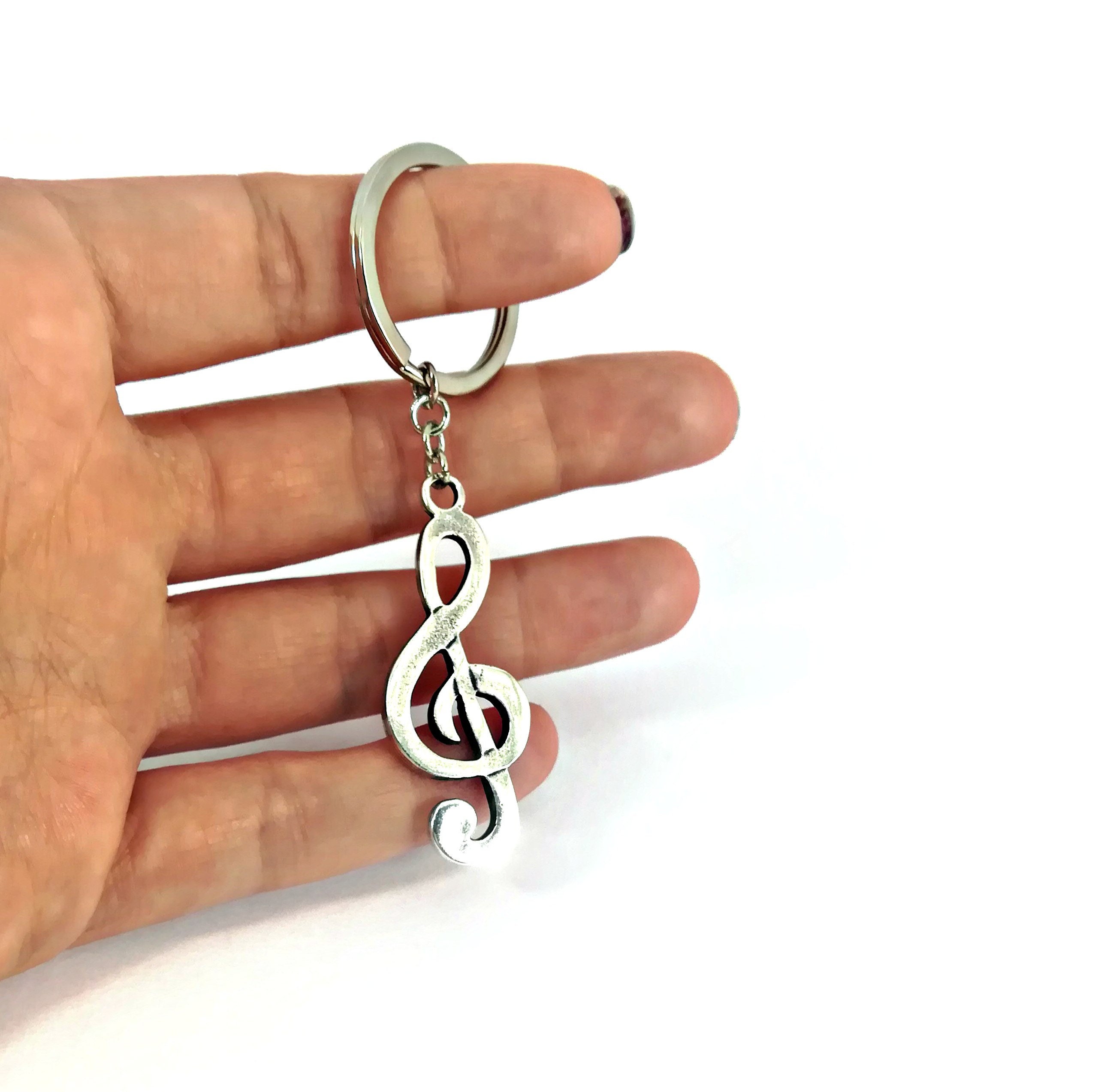 Keychain With Silver Plated Key of Sol Bag Charms Rear View | Etsy