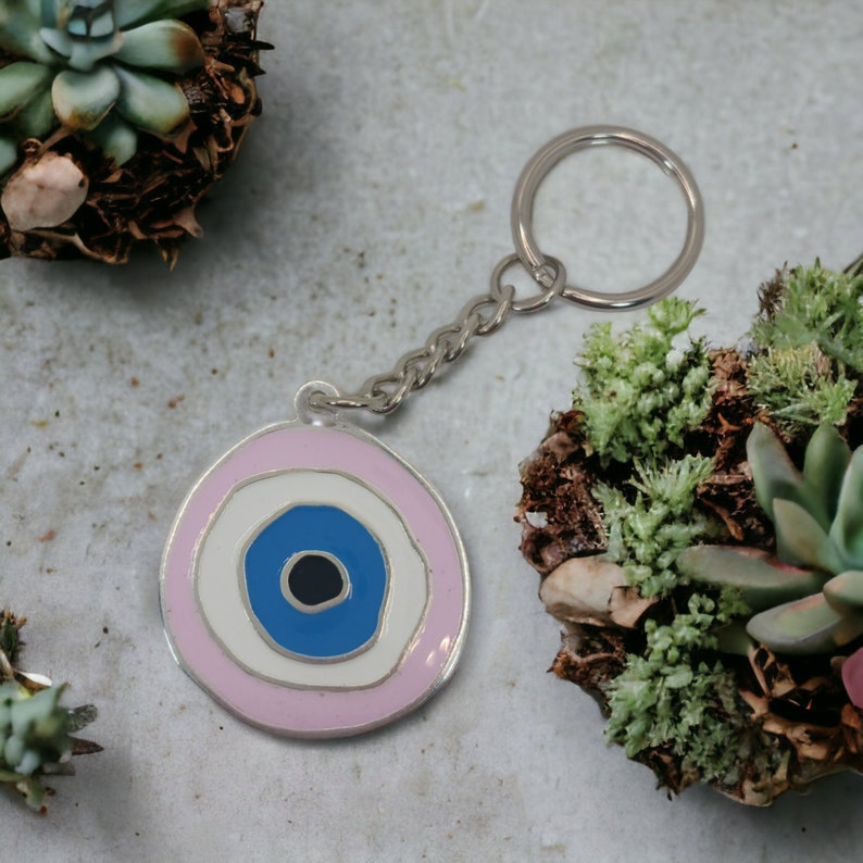 Evil Eye Keychain: Greek Mati Charm, Silver & Enamel Bag Charm - Etsy