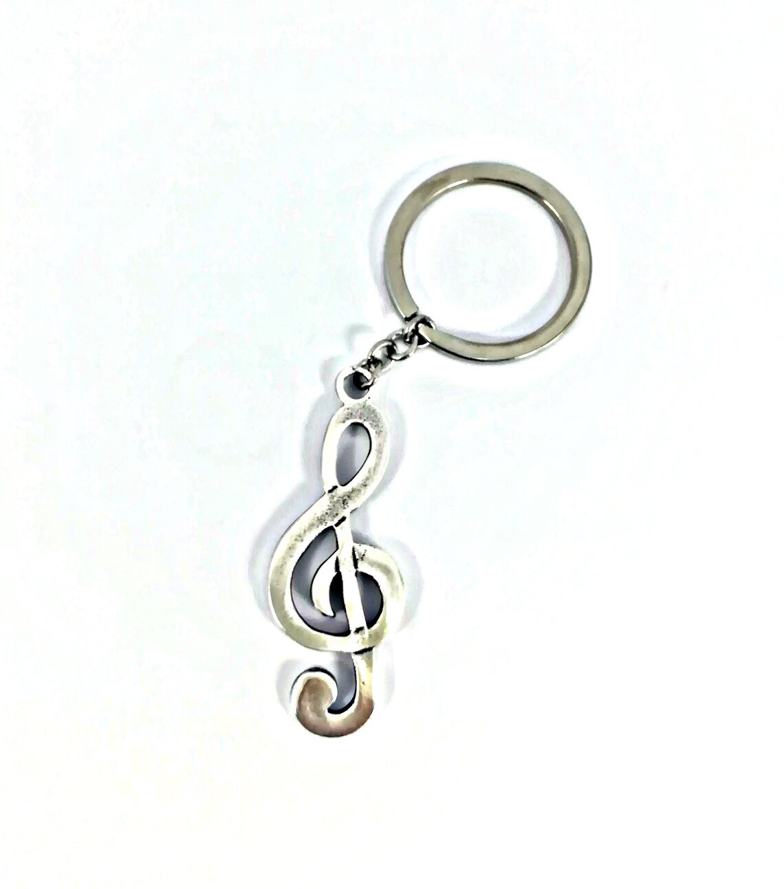 Keychain With Silver Plated Key of Sol Bag Charms Rear View | Etsy