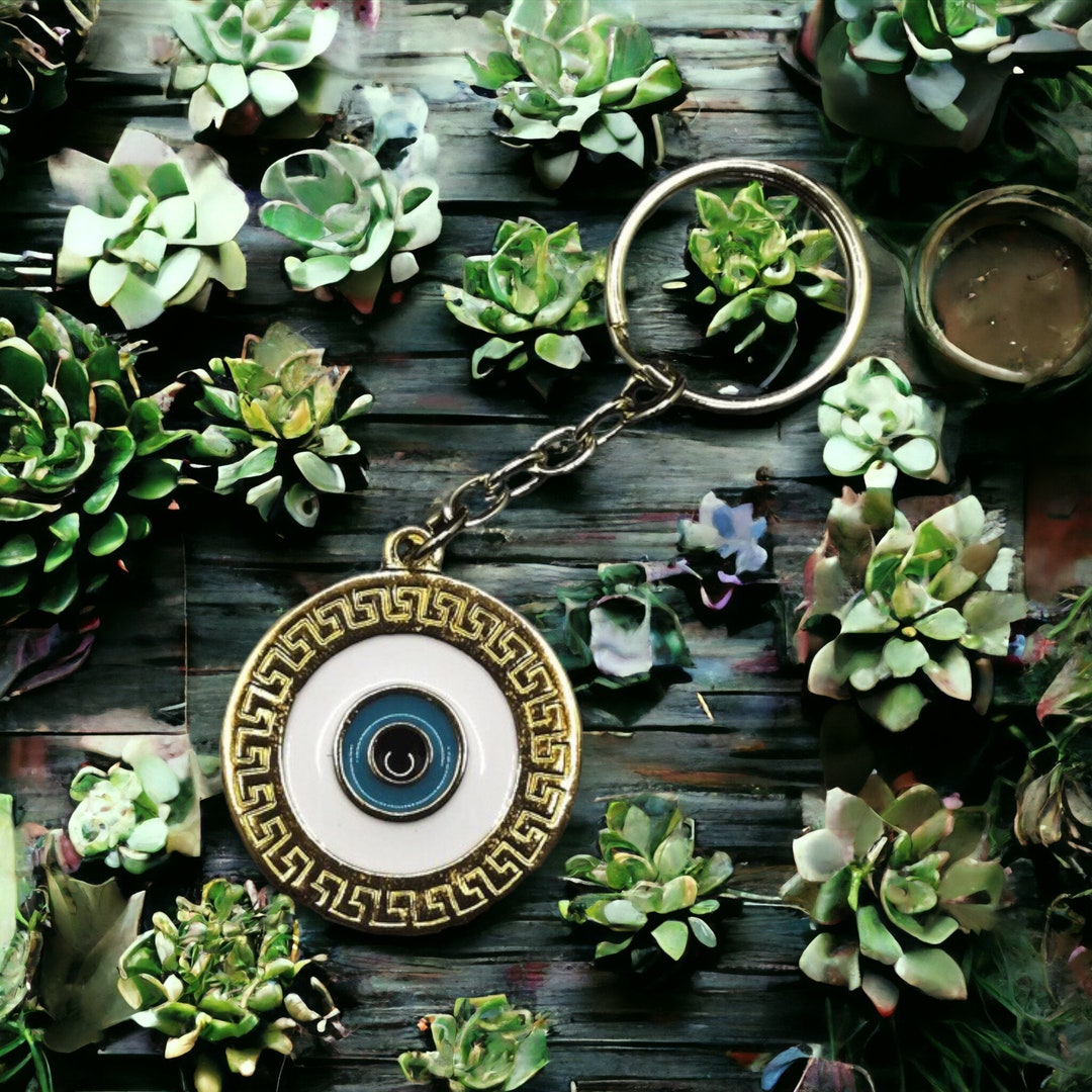 Evil Eye Keychain: Greek Mati Meander Amulet - Etsy