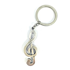 Keychain With Silver Plated Key of Sol, Bag Charms, Rear View Car ...