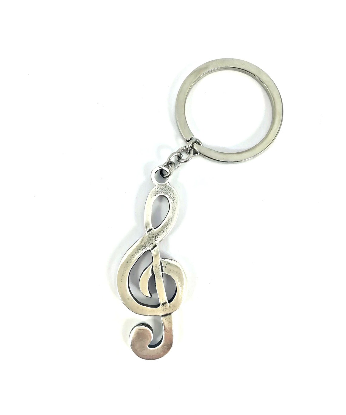 Keychain With Silver Plated Key of Sol Bag Charms Rear View | Etsy