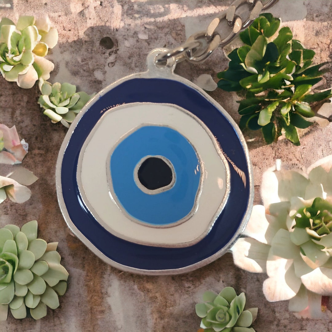 Evil Eye Keychain: Greek Mati Charm, Silver Bag Charm - Etsy