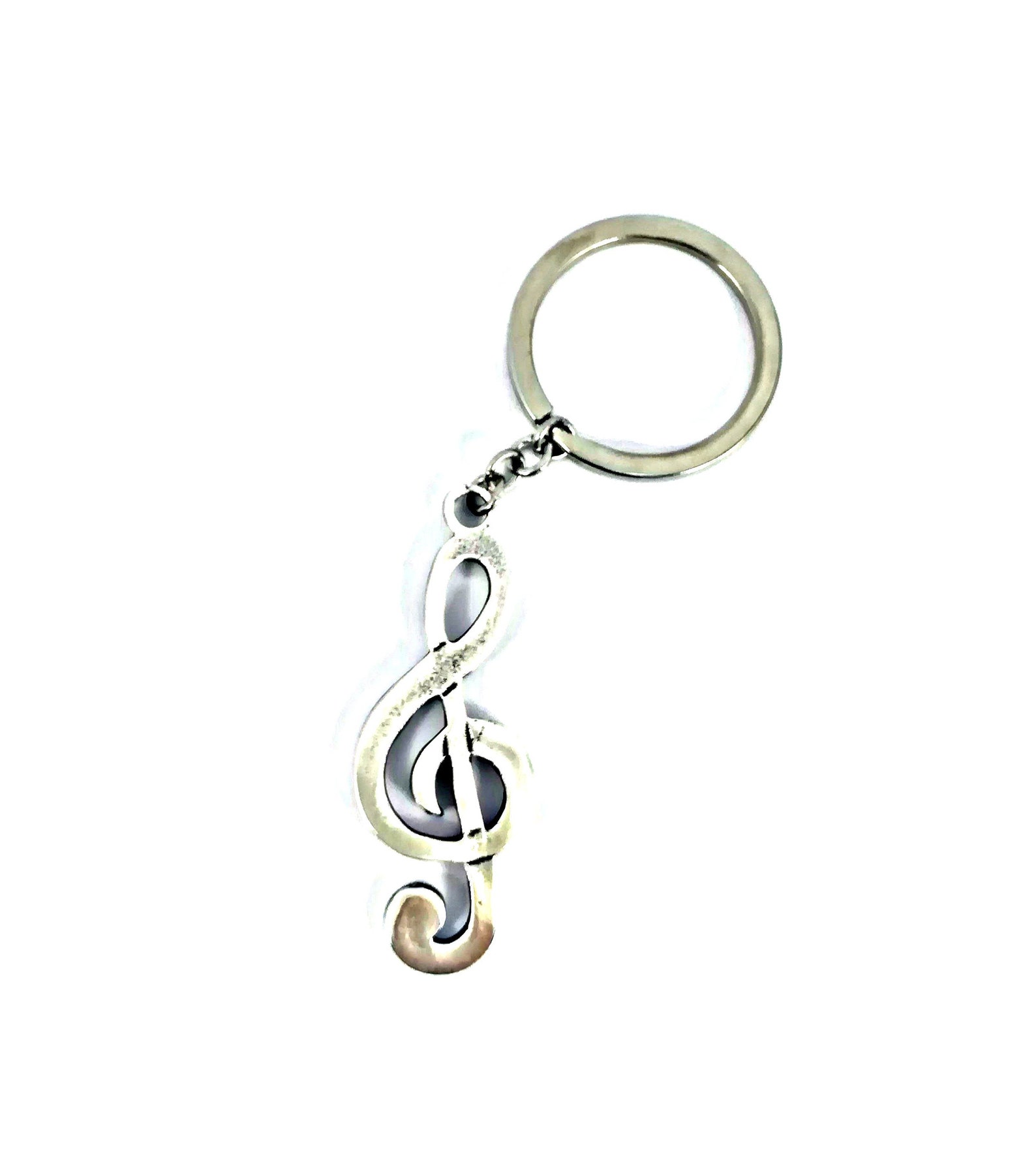 Keychain With Silver Plated Key of Sol Bag Charms Rear View - Etsy