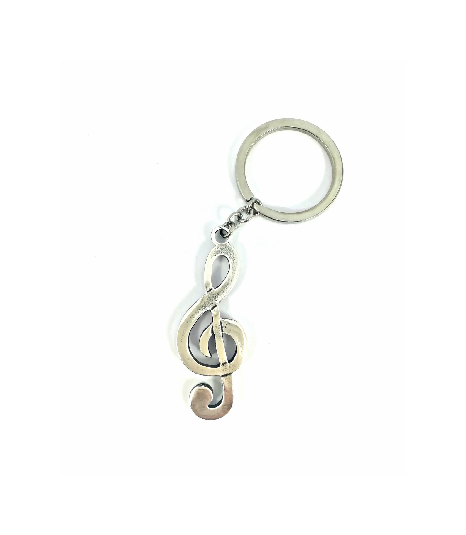 Keychain With Silver Plated Key of Sol Bag Charms Rear View | Etsy