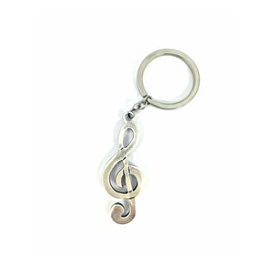 Keychain With Silver Plated Key of Sol, Bag Charms, Rear View Car ...