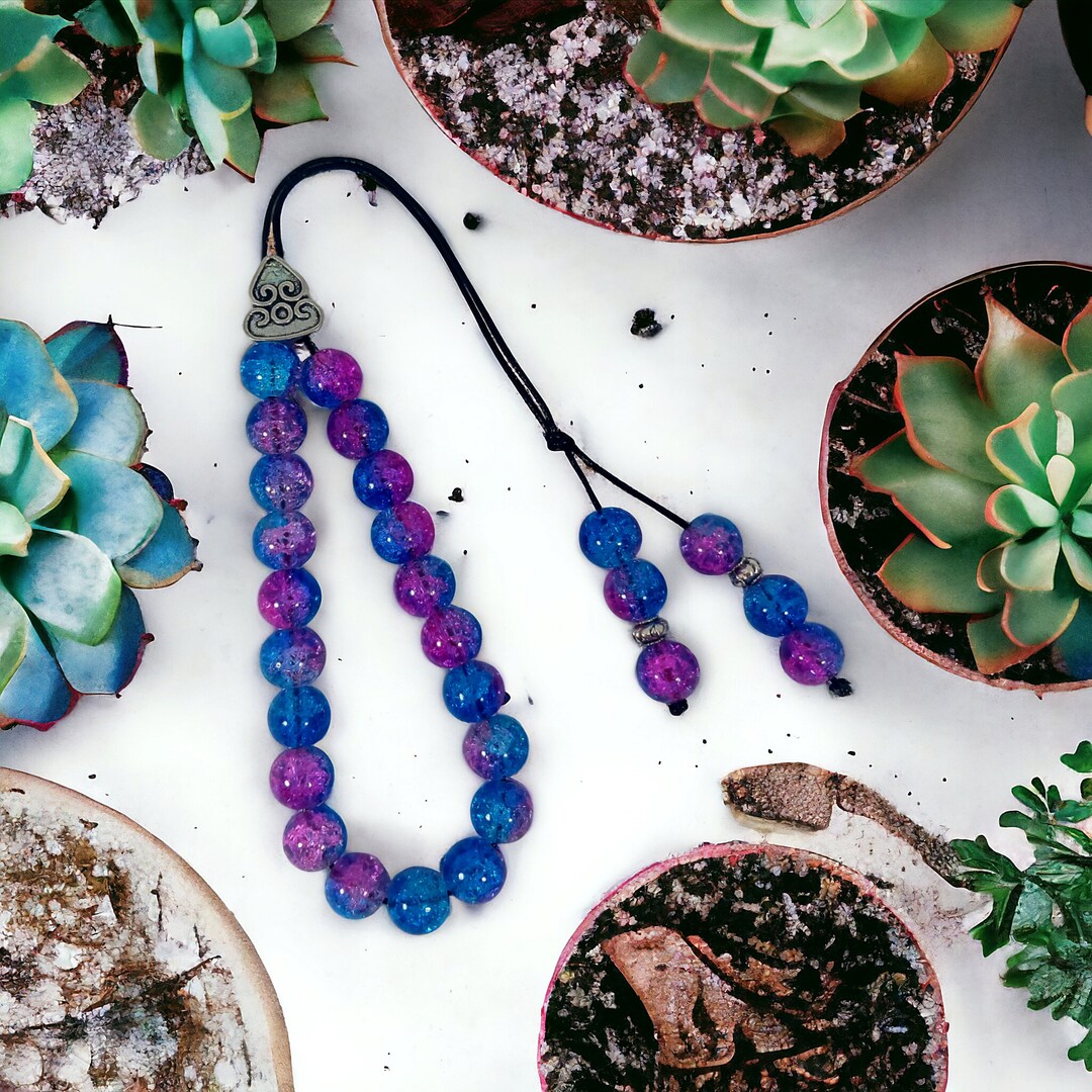 Greek Komboloi Worry Beads: Blue & Pink Crackled Glass, Fidget Gift - Etsy