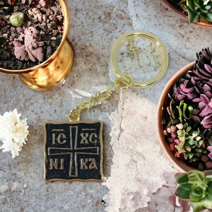 Greek Orthodox Keychain or Bag Charm in Gold and Black. IΧNC Cross ...