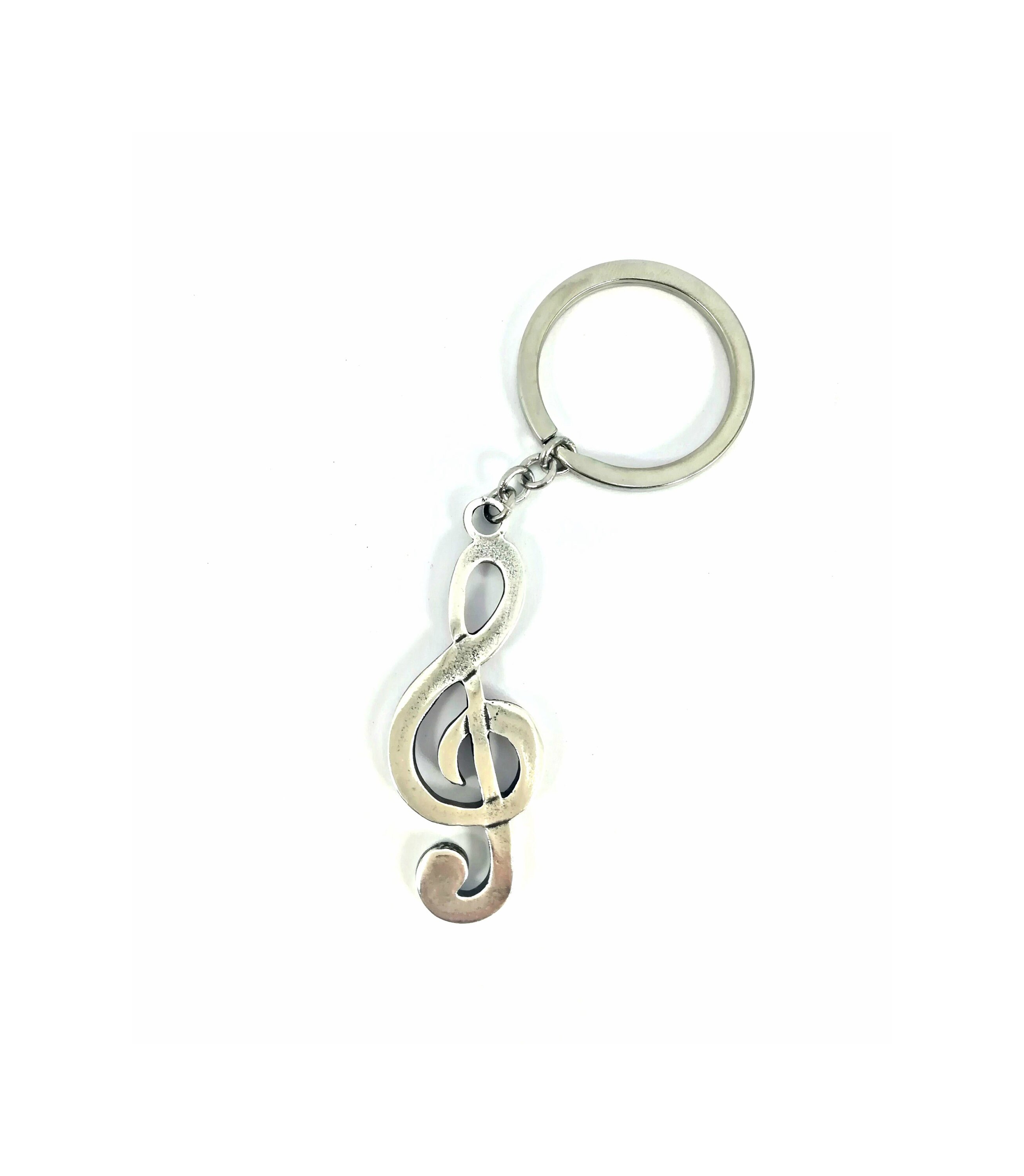 Keychain With Silver Plated Key of Sol Bag Charms Rear View | Etsy