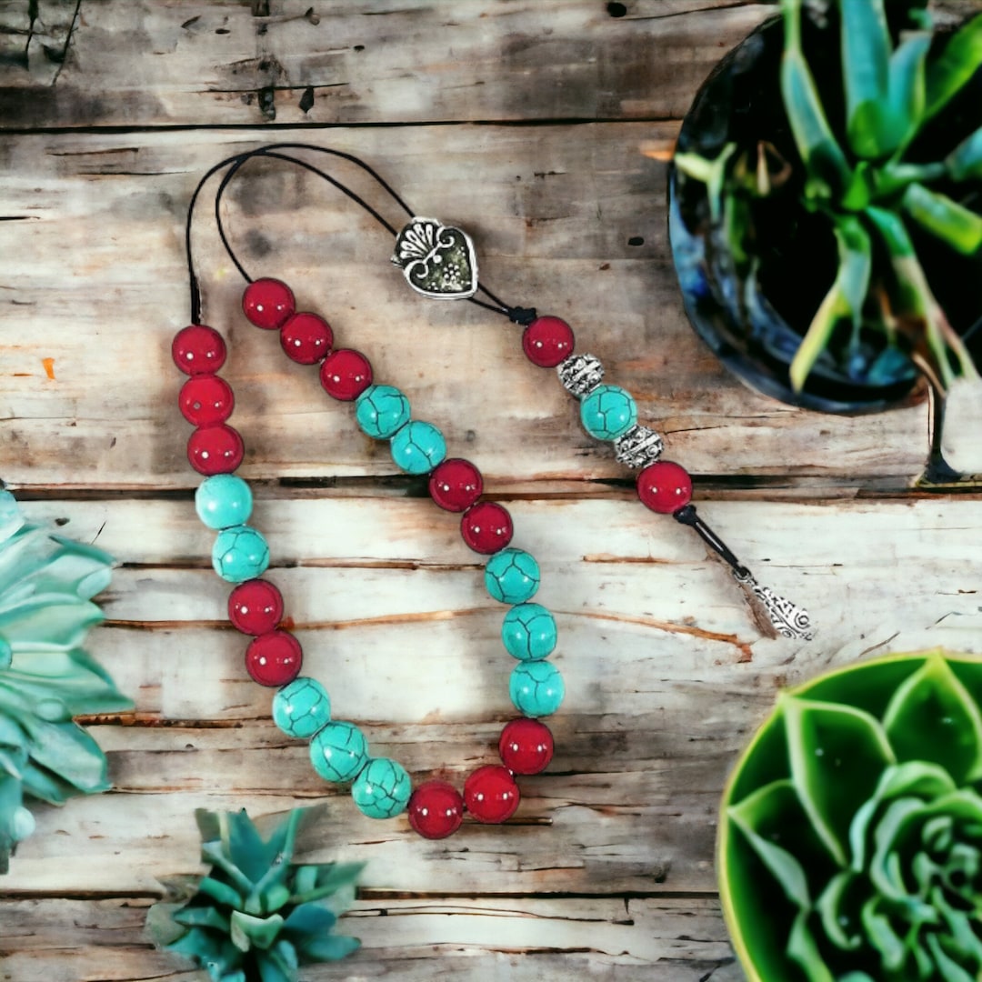 Turquoise & Coral Komboloi: Greek Worry Beads, Stress Relief Fidget - Etsy