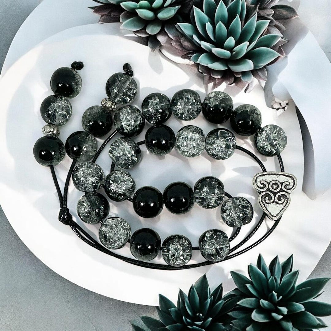 Greek Komboloi Worry Beads: Black Crackled Glass, Fidget & Stress ...