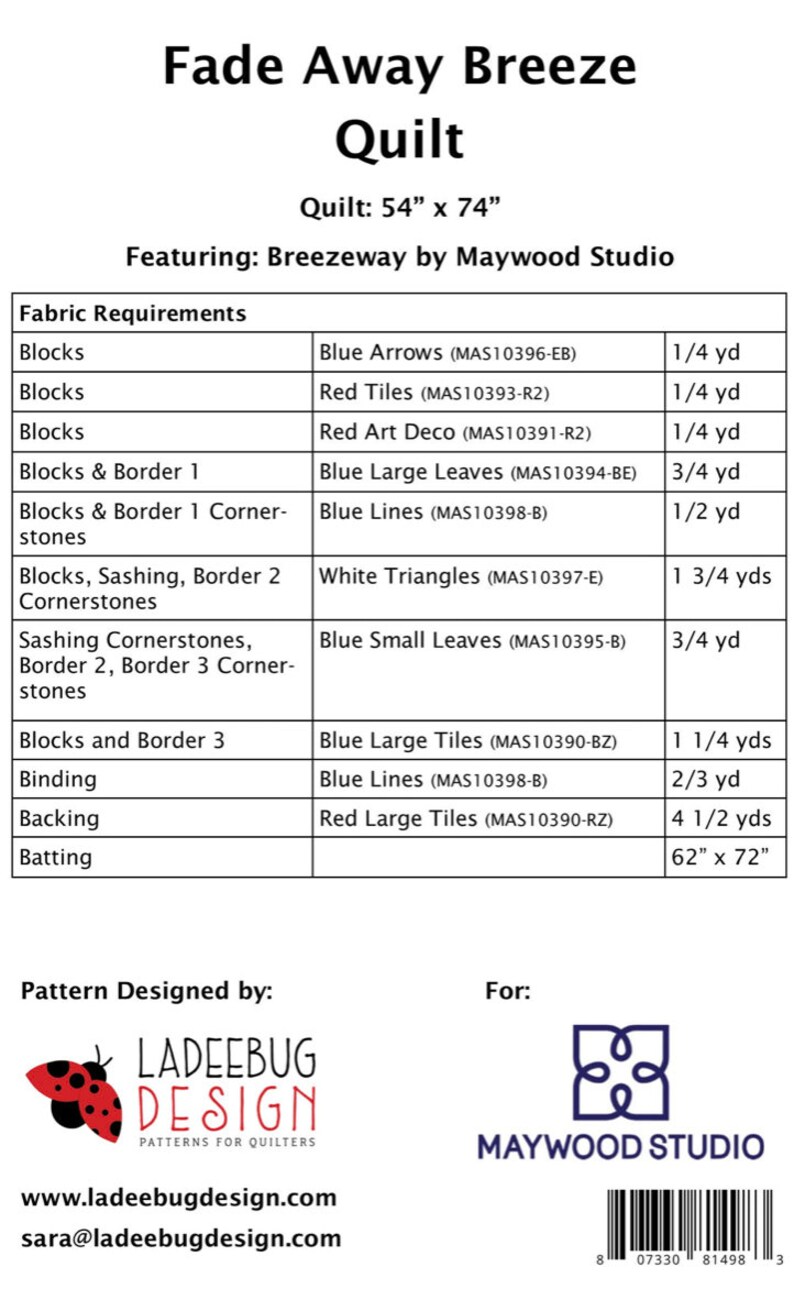 Ladeebug Designs Fade Away Breeze Quilt Pattern Finished Size: 54” X 74 ...