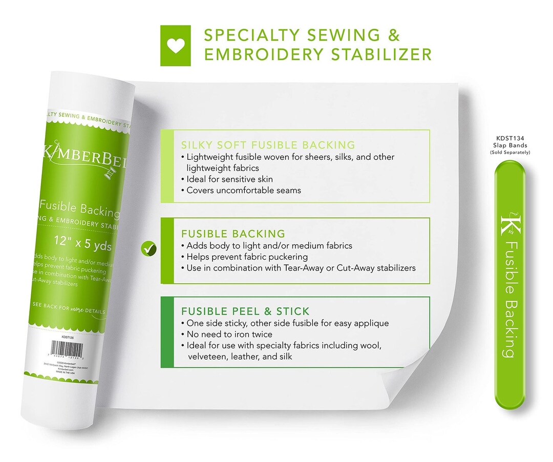 Kimberbell Fusable Backing Sewing & Embroidery Stabilizer Roll 12"x5yds ...
