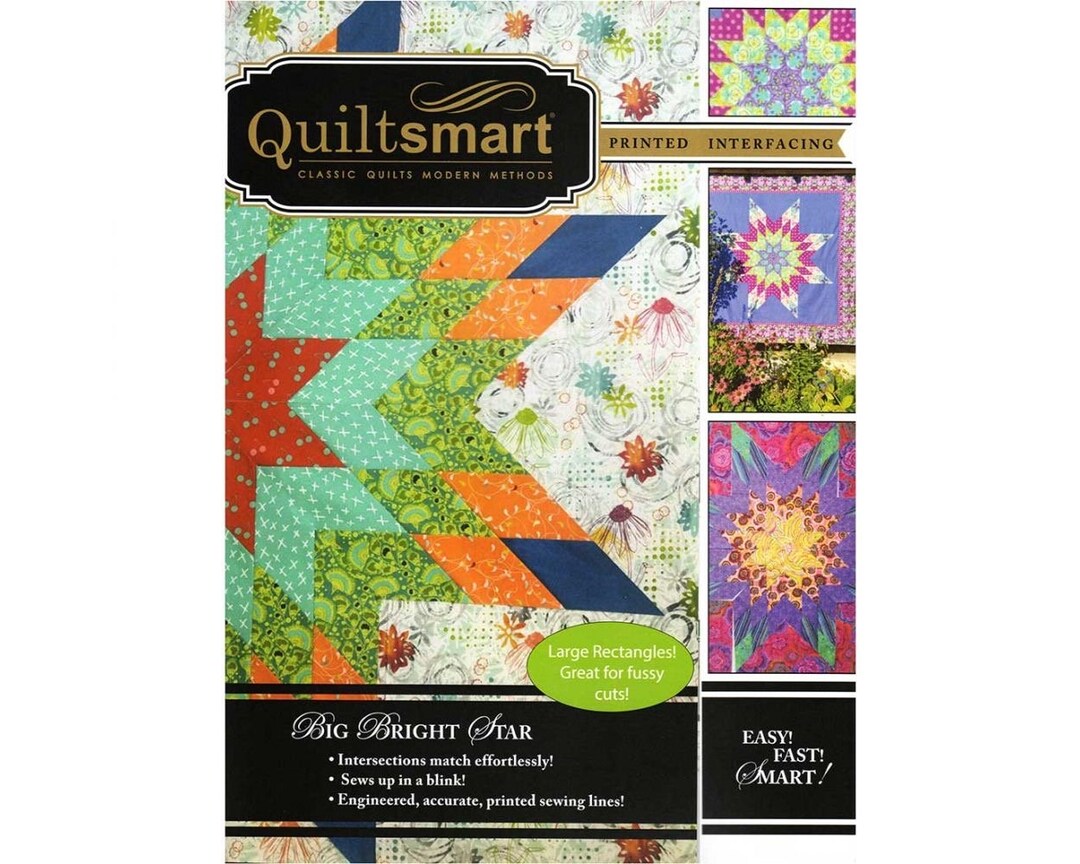 Quiltsmart Big Bright Star Quilt Printed Interfacing Pack - 3 Size ...