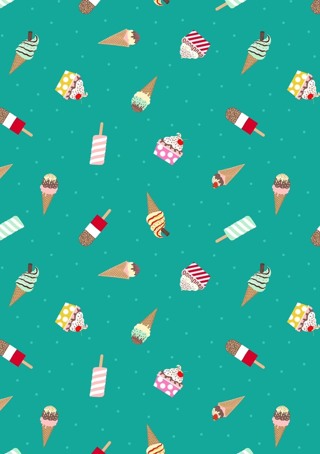 Lewis & Irene Small Things Sweet Fabric Collection Ice Cream on Green ...
