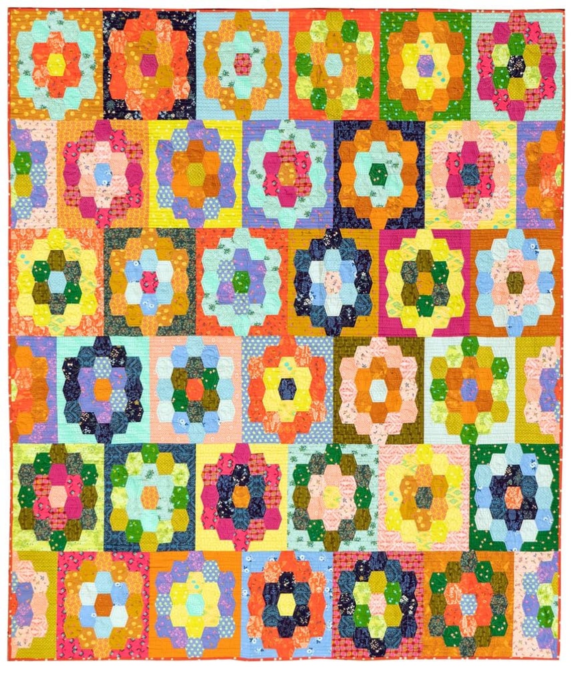 Sew Kind of Wonderful Hexie Meadow Quilt Pattern #469 Finished Size 72 ...