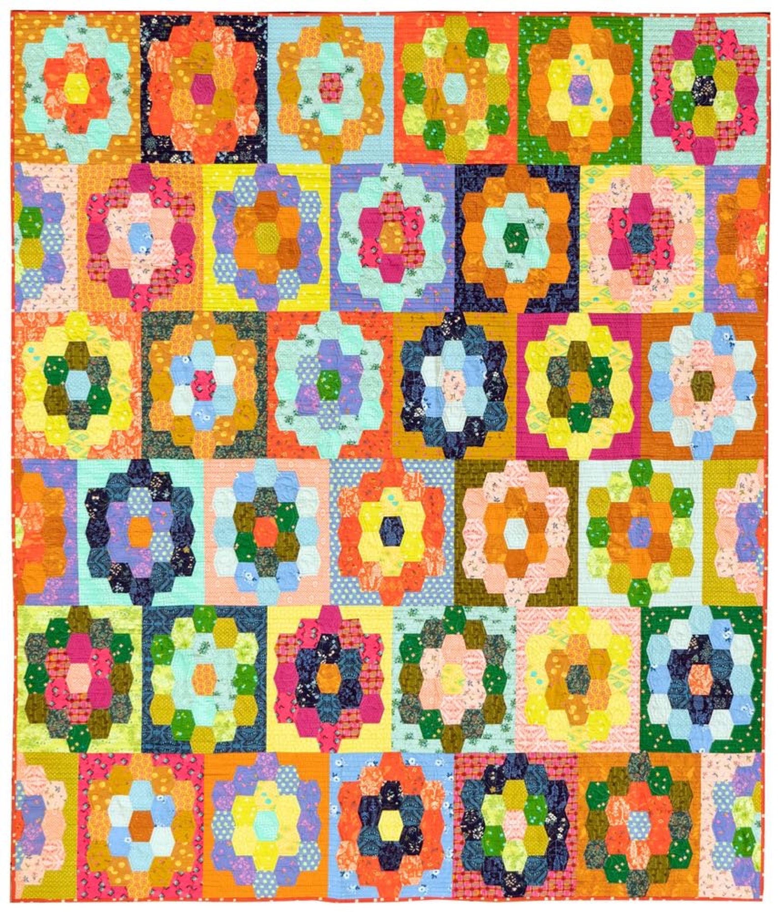 Sew Kind of Wonderful Hexie Meadow Quilt Pattern #469 Finished Size 72 ...