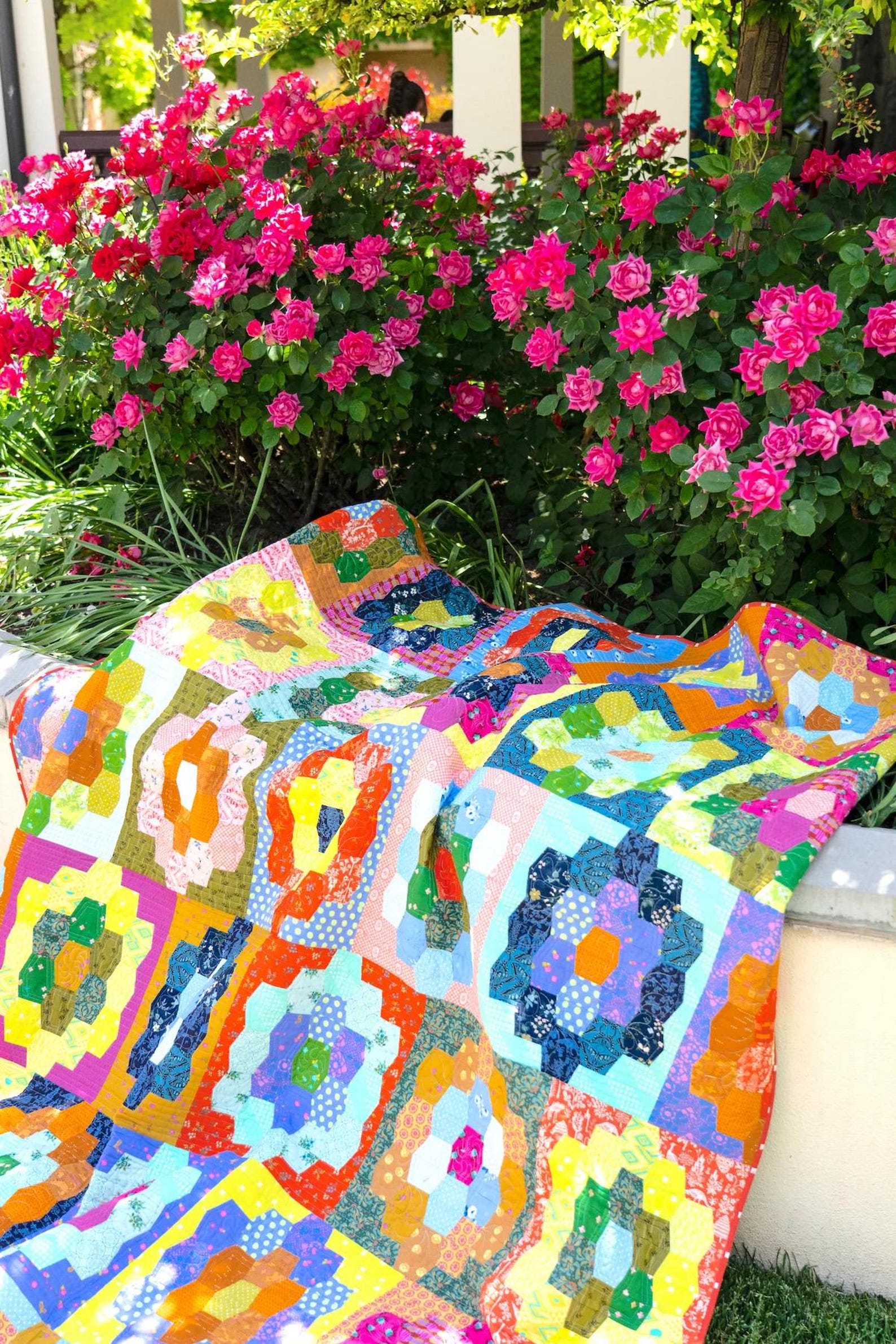 Sew Kind of Wonderful Hexie Meadow Quilt Pattern #469 Finished Size 72 ...