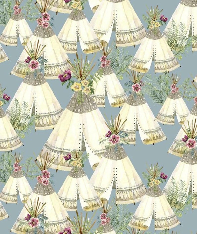 3wishes Forest Friends Fabric Collection Floral Tents on Blue Authentic ...