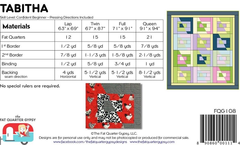 The Fat Quarter Gypsy Tabitha Quilt Pattern - 4 Size Variations per ...
