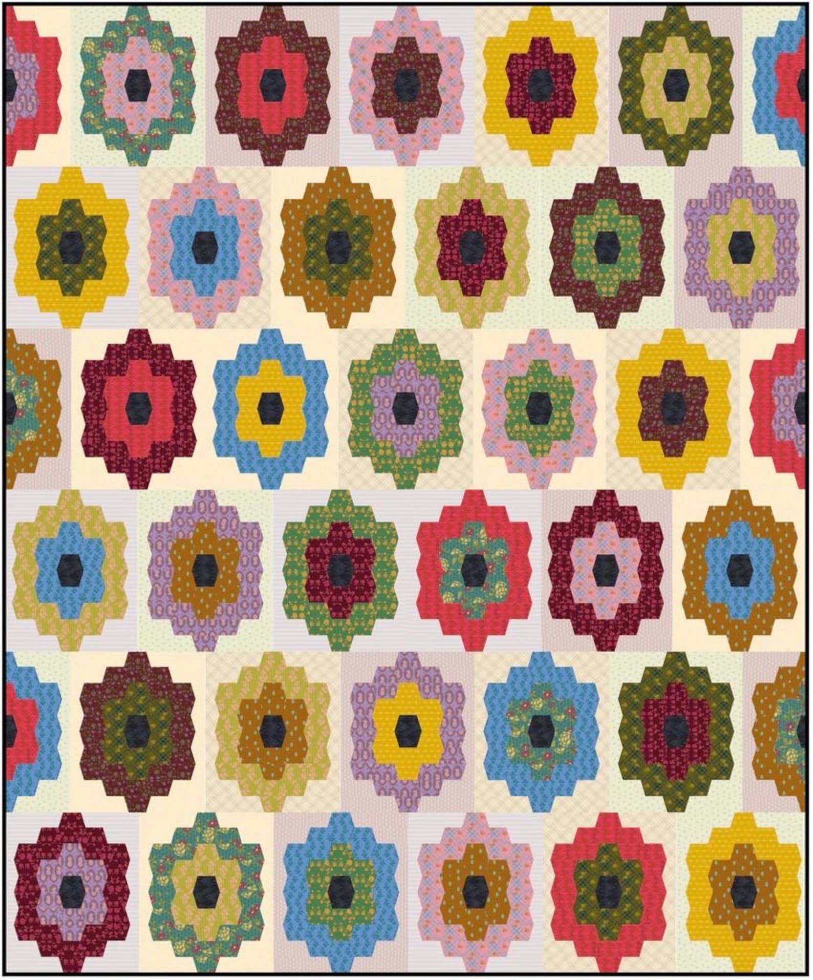 Sew Kind of Wonderful Hexie Meadow Quilt Pattern #469 Finished Size 72 ...