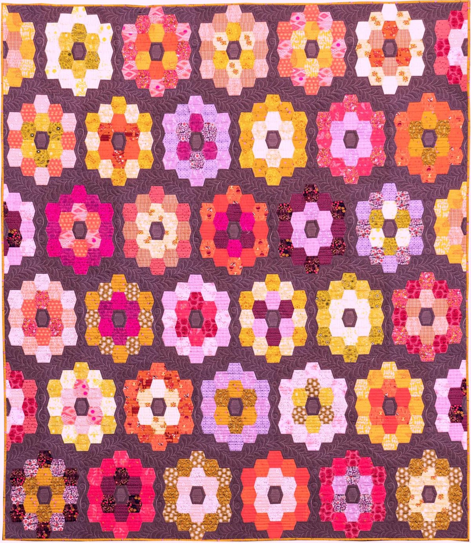 Sew Kind of Wonderful Hexie Meadow Quilt Pattern #469 Finished Size 72 ...