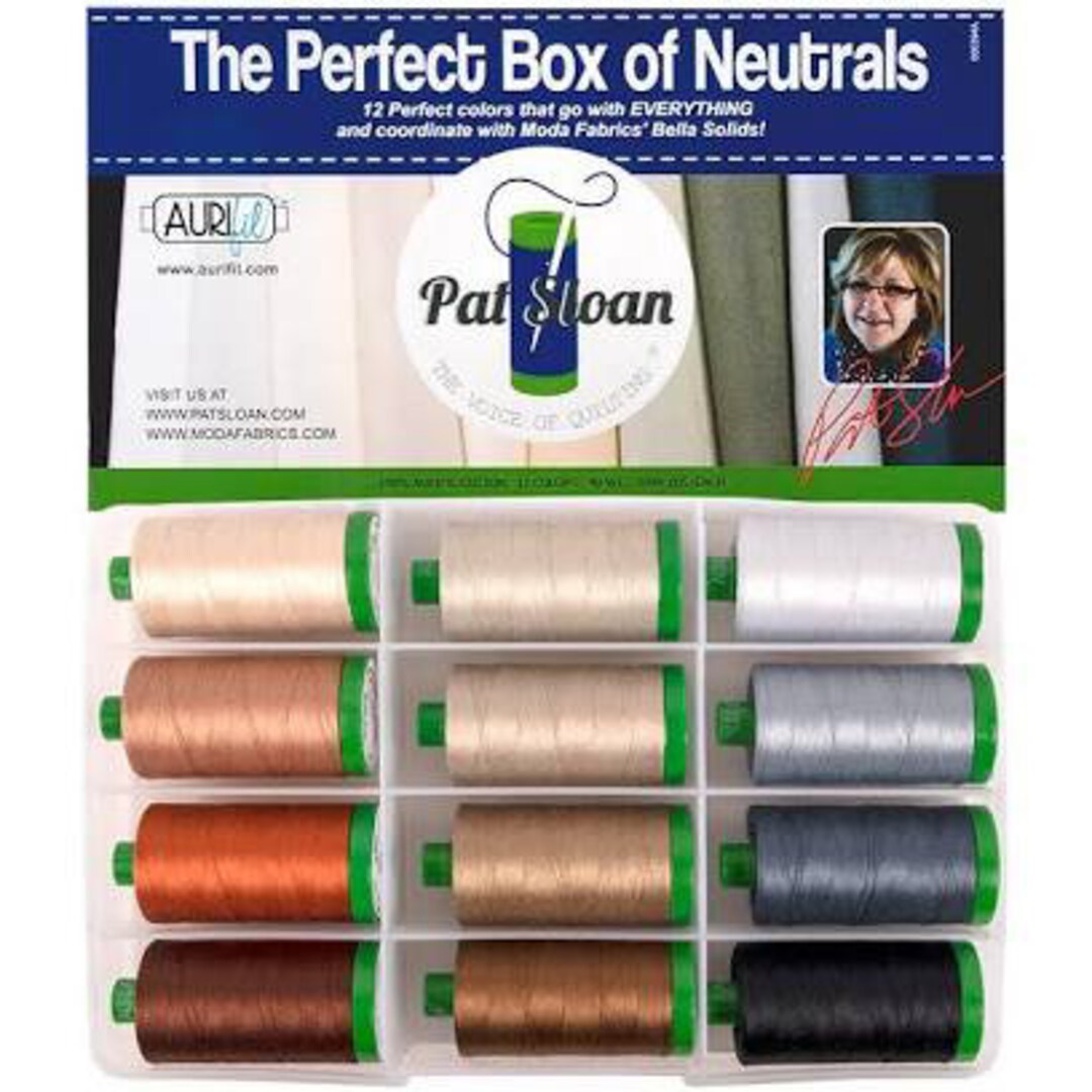 Aurifil Pat Sloan Perfect Box of Neutrals 12 Large Spool Thread Set ...