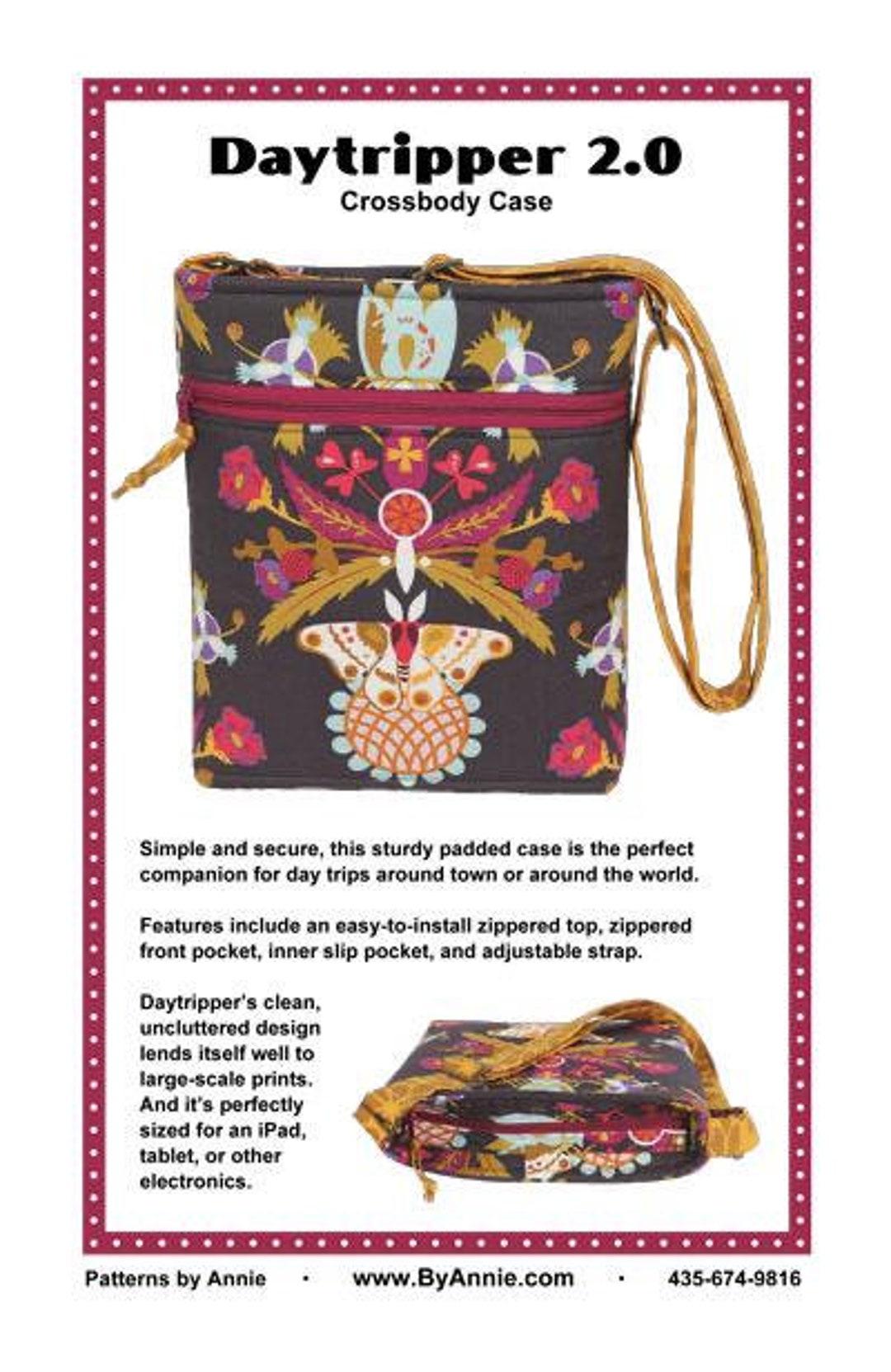 Byannie Daytripper II Crossbody Bag Pattern Finished Size 11.5"x11"x2" (14 Colors of 18"x54 ...