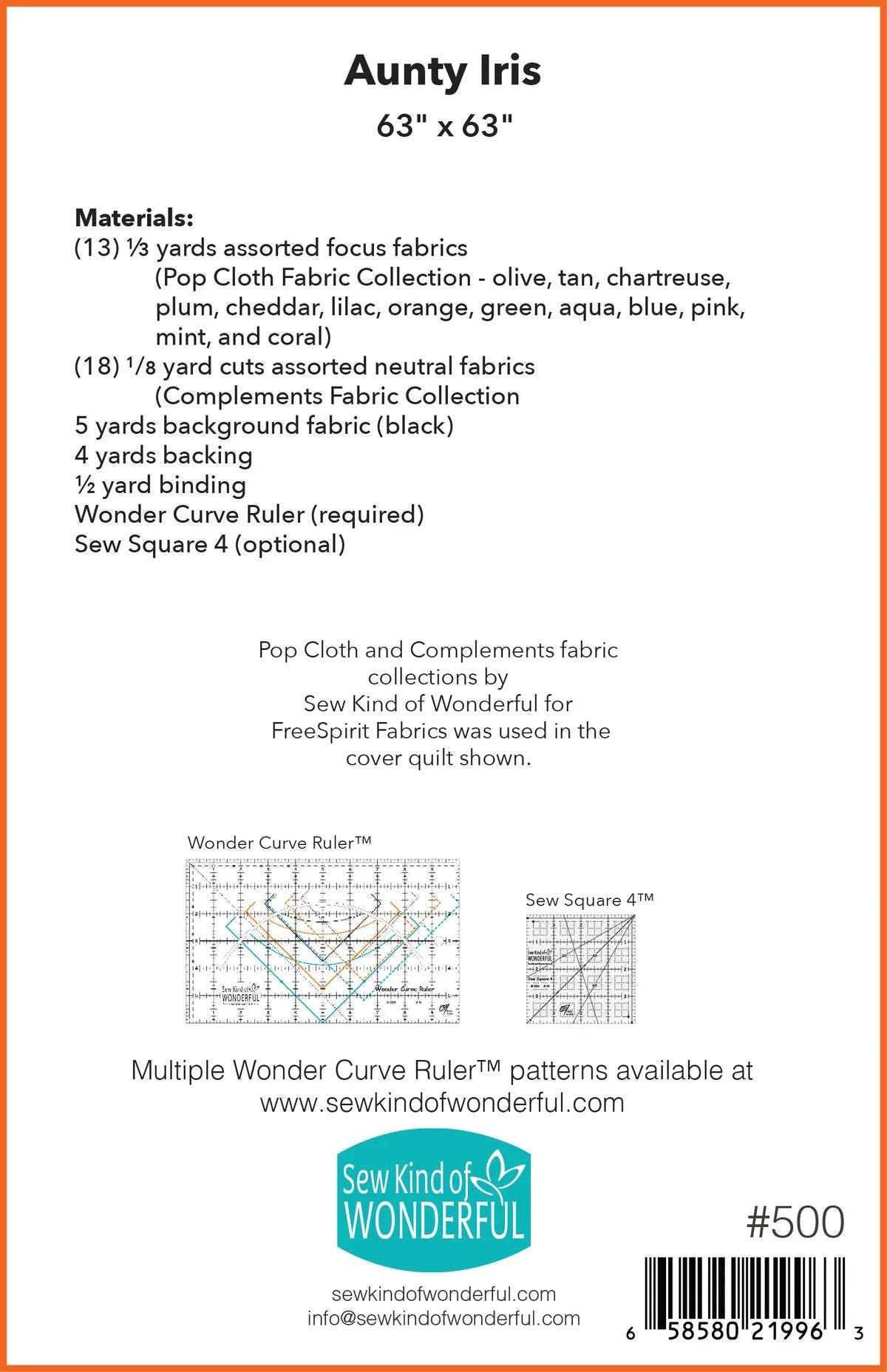 Sew Kind of Wonderful Aunty Iris Quilt Pattern Finished Size: 63"x63 ...
