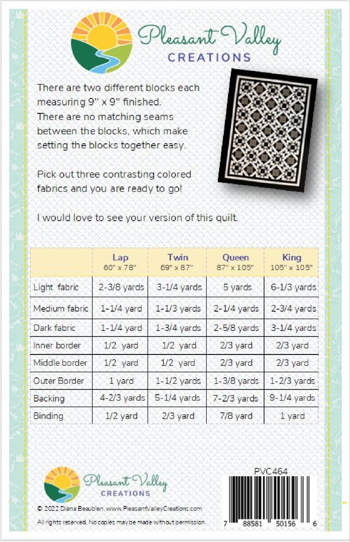 Pleasant Valley Creations Simply Charming Quilt Pattern (4 Size ...