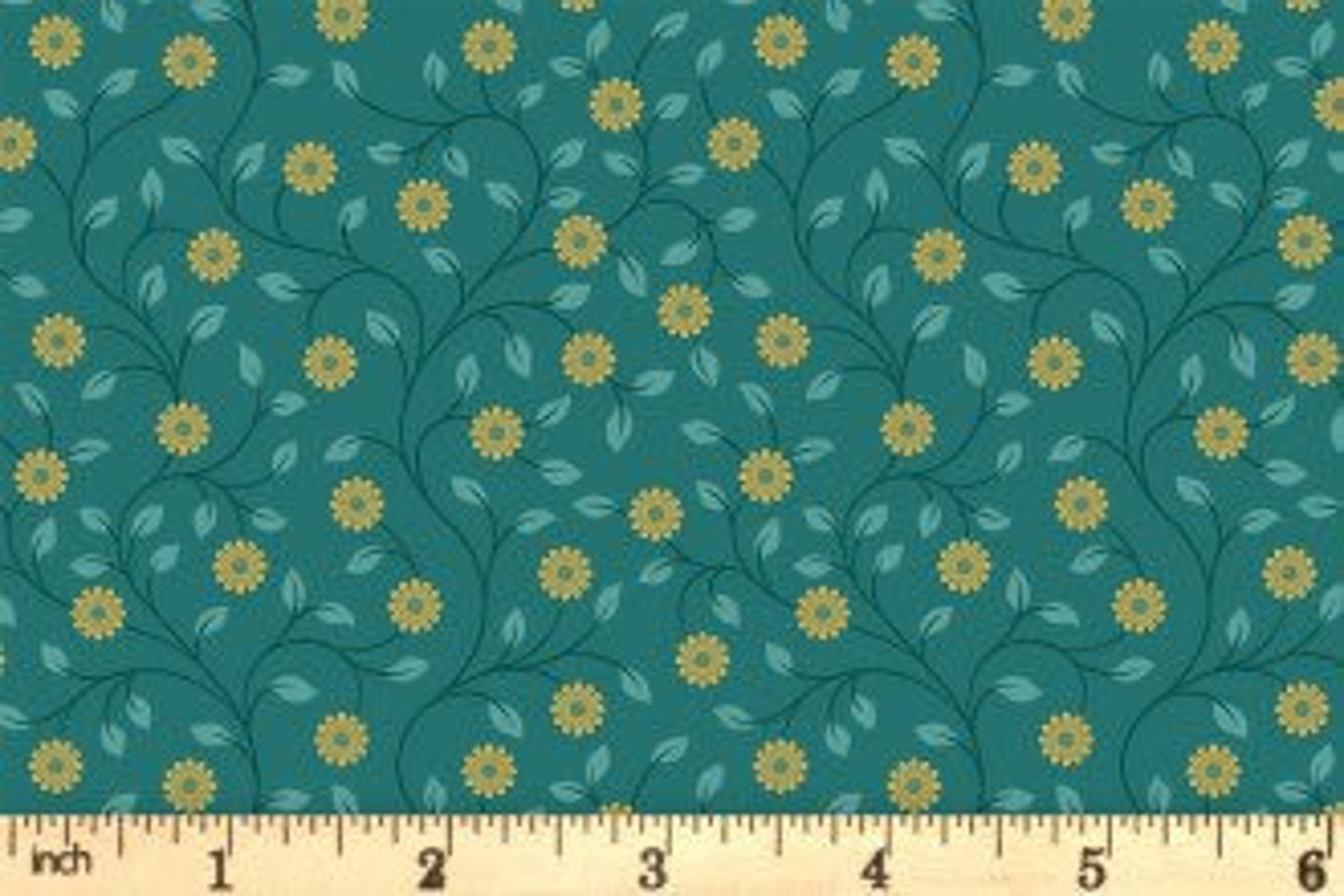 Lewis & Irene Wintertide Fabric Collection Metallic Gold Flowers on ...