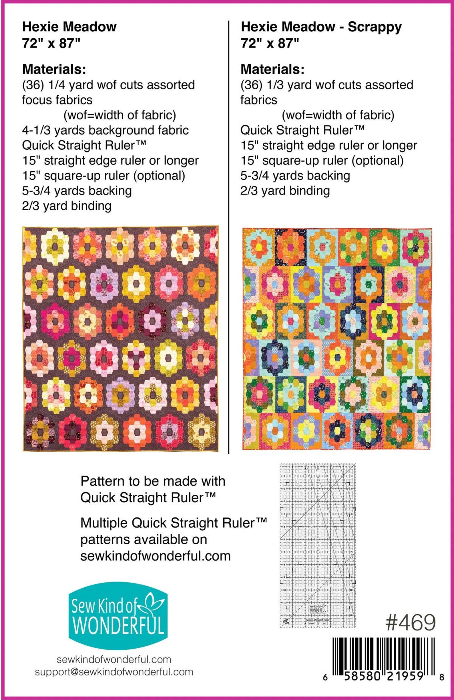 Sew Kind of Wonderful Hexie Meadow Quilt Pattern #469 Finished Size 72 ...