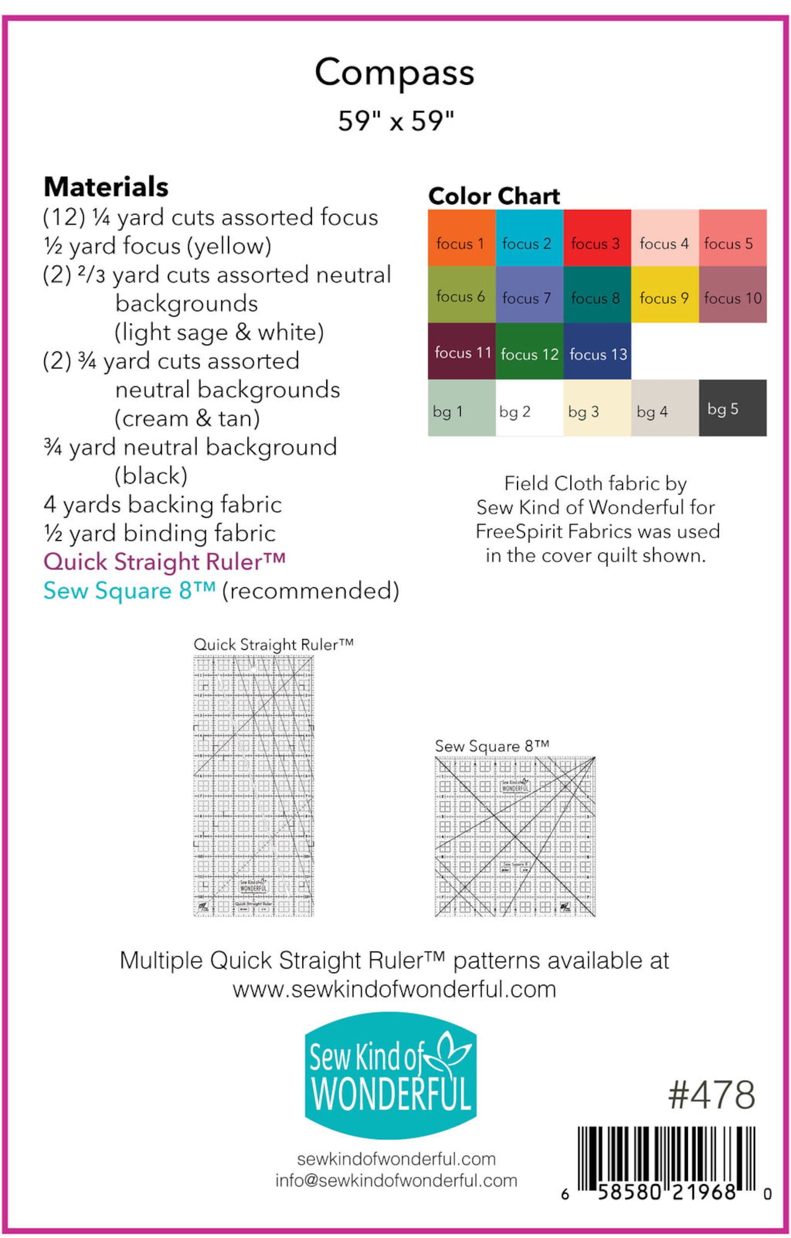 Sew Kind of Wonderful Compass Quilt Pattern #478 Finished Size 59”x59 ...