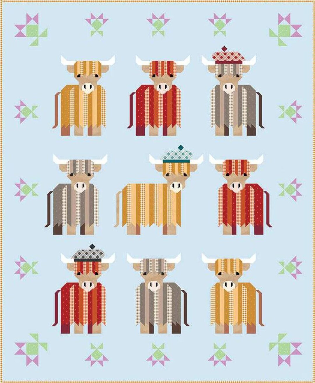 Mini Coos Quilt Kit: Highland Cattle, Scottish Tam - Riley Blake ...