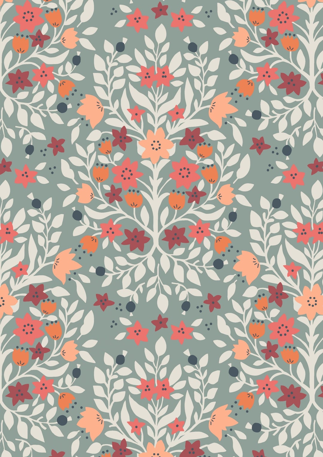 END OF BOLT 33 Lewis & Irene Folk Floral Fabric Collection Folk Floral ...