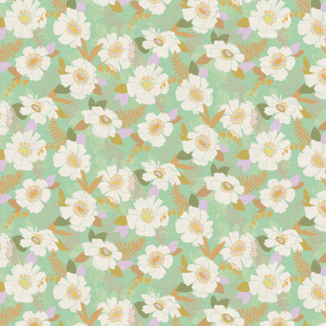 Paintbrush Studio Botanica Fabric Collection Peony on Mint Premium 100% ...