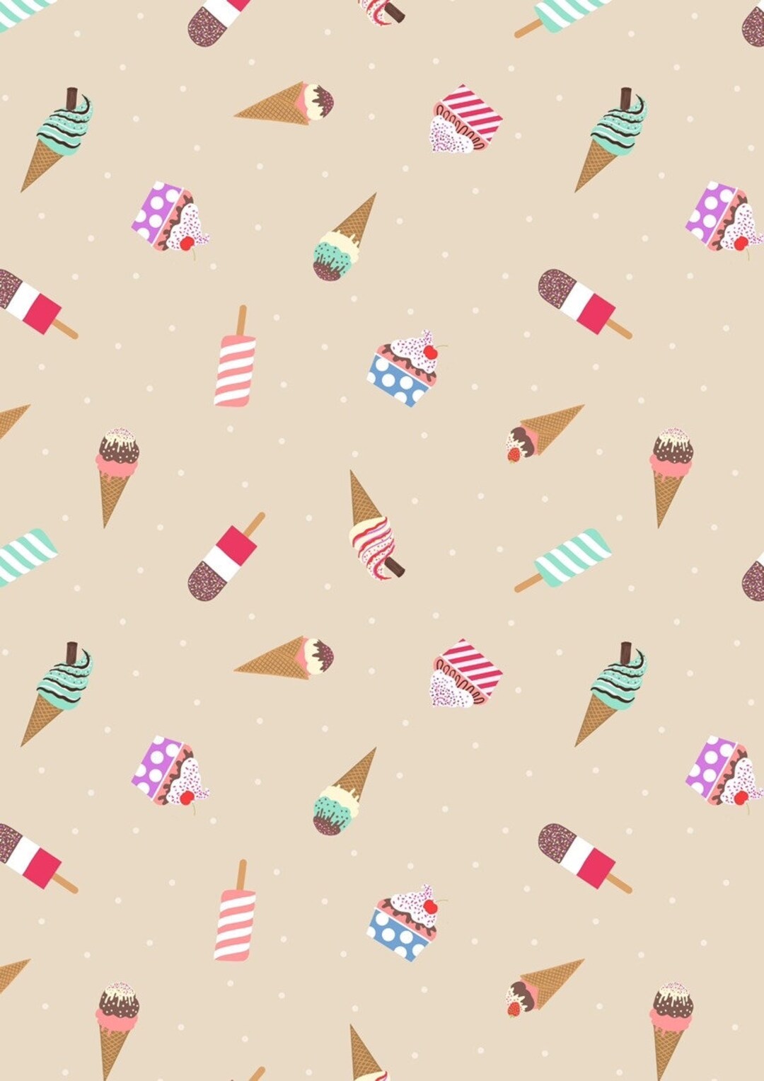 Lewis & Irene Small Things Sweet Fabric Collection Ice Cream on Natural ...