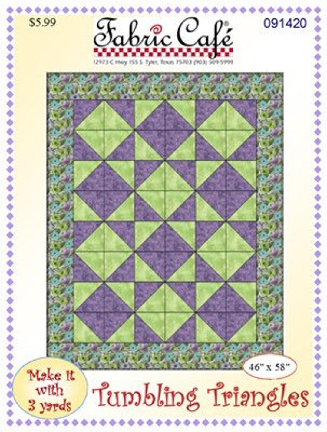Fabric Cafe Tumbling Triangles Quilt Pattern uses Only 3YDS of Fabric ...