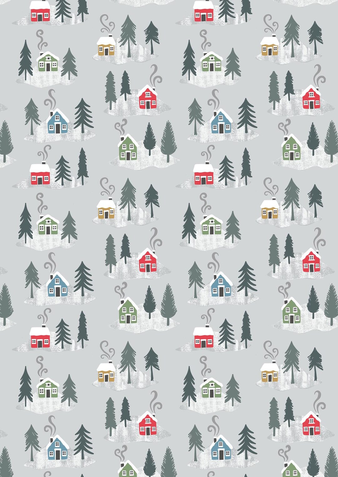 Lewis & Irene Snow Day Flannel Fabric Collection Houses on Silver ...