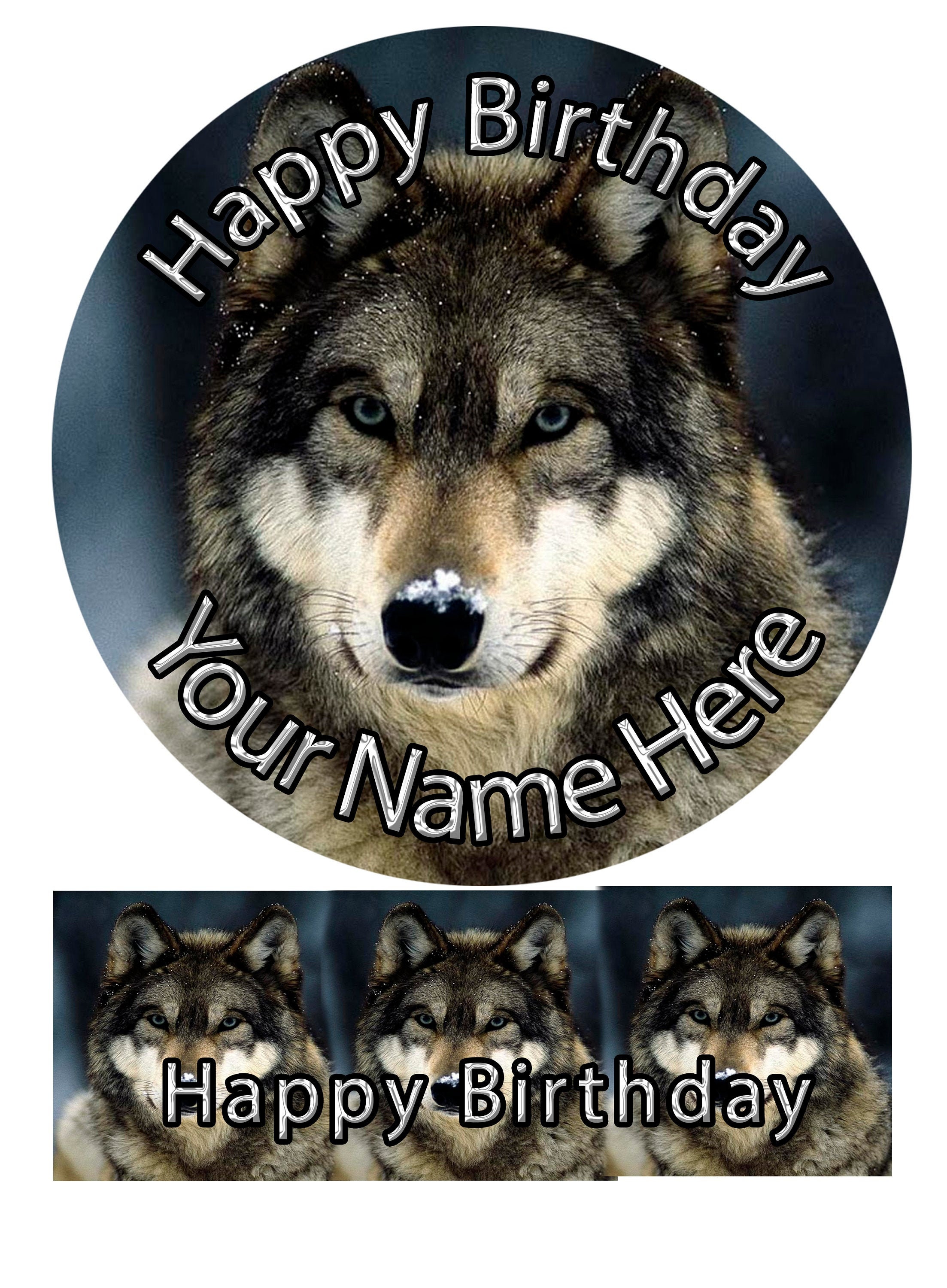 Wolf Birthday Cake Topper Personalised Edible Round Cake | Etsy